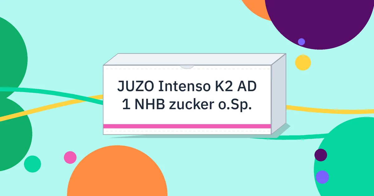 Symbolbild: Packung mit der Aufschrift JUZO Intenso K2 AD 1 NHB zucker o.Sp. (PZN 18620105) – Verfügbarkeit und Bezug in Apotheken in Frankfurt am Main