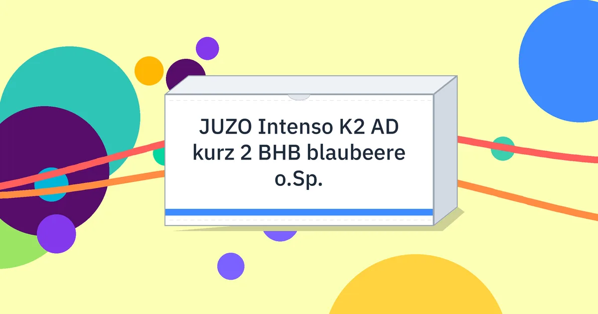 Symbolbild: Packung mit der Aufschrift JUZO Intenso K2 AD kurz 2 BHB blaubeere o.Sp. (PZN 18625060) – Verfügbarkeit und Bezug in Apotheken in Frankfurt am Main