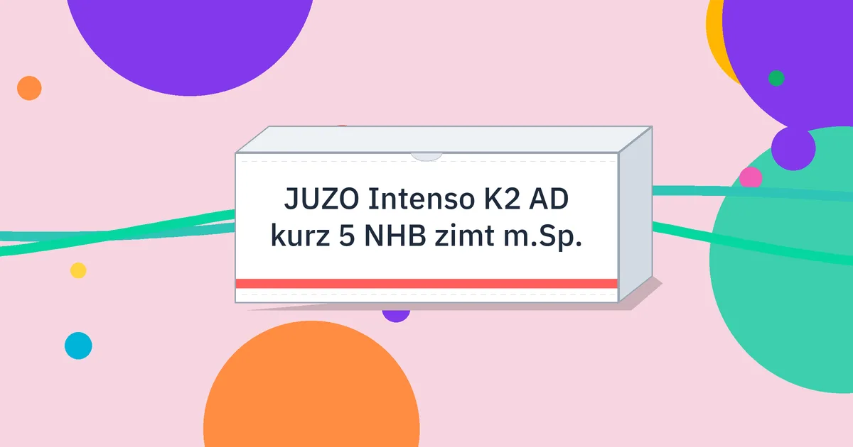 Symbolbild: Packung mit der Aufschrift JUZO Intenso K2 AD kurz 5 NHB zimt m.Sp. (PZN 18610905) – Verfügbarkeit und Bezug in Apotheken in Frankfurt am Main
