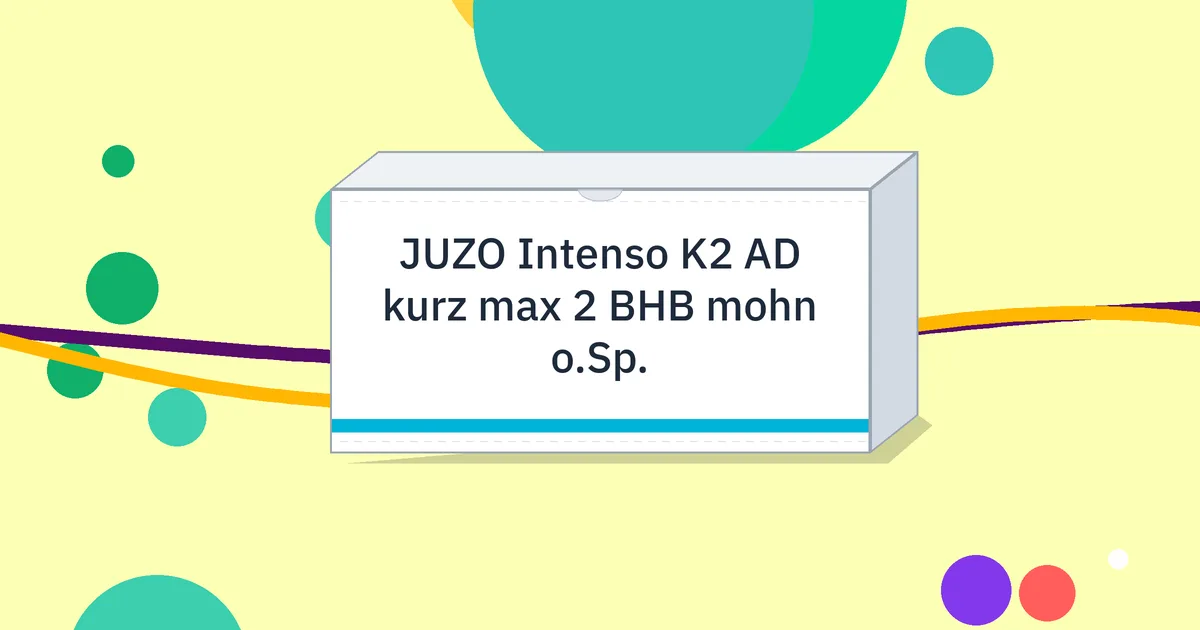 Symbolbild: Packung mit der Aufschrift JUZO Intenso K2 AD kurz max 2 BHB mohn o.Sp. (PZN 18626409) – Verfügbarkeit und Bezug in Apotheken in Frankfurt am Main
