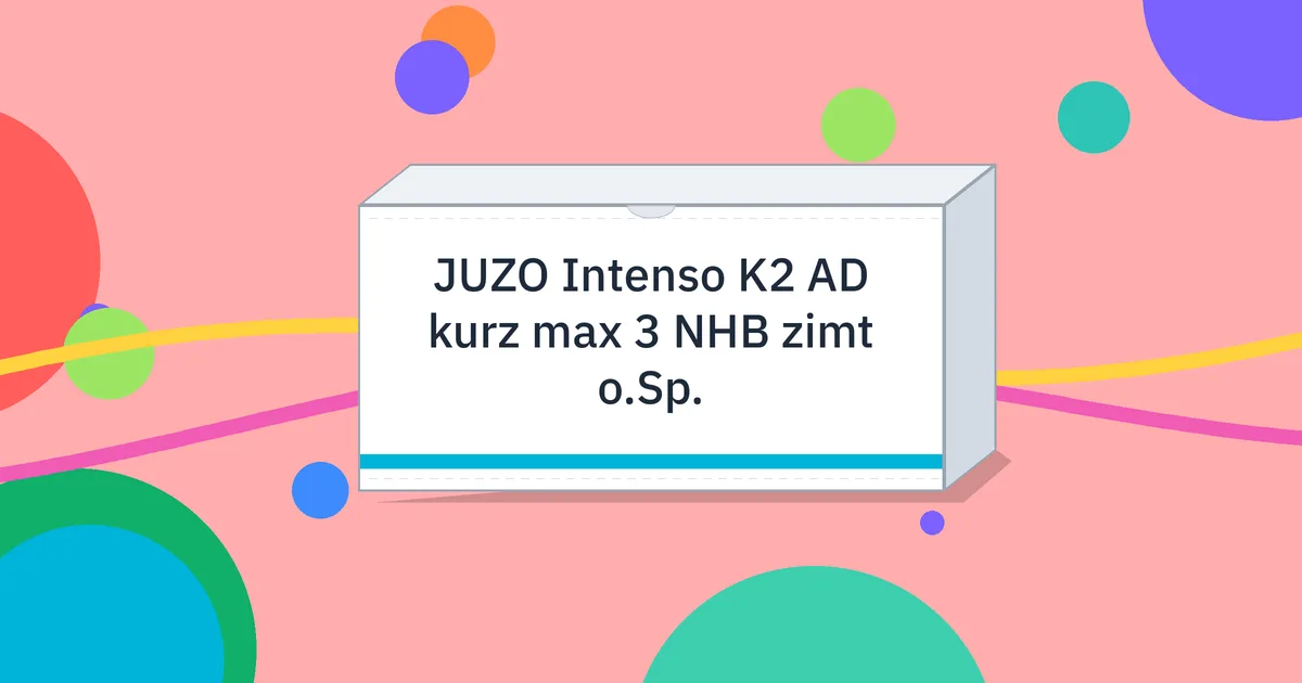 Symbolbild: Packung mit der Aufschrift JUZO Intenso K2 AD kurz max 3 NHB zimt o.Sp. (PZN 18622593) – Verfügbarkeit und Bezug in Apotheken in Frankfurt am Main