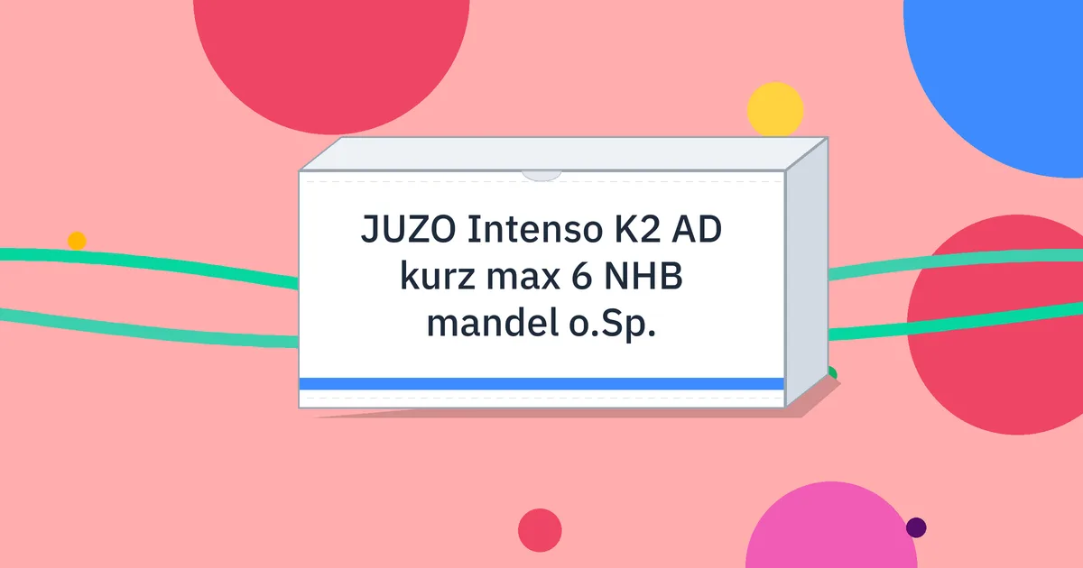 Symbolbild: Packung mit der Aufschrift JUZO Intenso K2 AD kurz max 6 NHB mandel o.Sp. (PZN 18622848) – Verfügbarkeit und Bezug in Apotheken in Frankfurt am Main