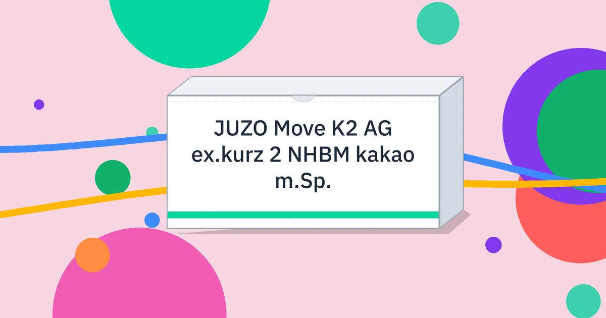 Symbolbild: Packung mit der Aufschrift JUZO Move K2 AG ex.kurz 2 NHBM kakao m.Sp. (PZN 18562922) – Verfügbarkeit und Bezug in Apotheken in Frankfurt am Main