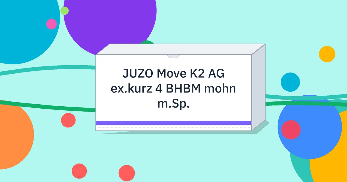 Symbolbild: Packung mit der Aufschrift JUZO Move K2 AG ex.kurz 4 BHBM mohn m.Sp. (PZN 18564200) – Verfügbarkeit und Bezug in Apotheken in Frankfurt am Main