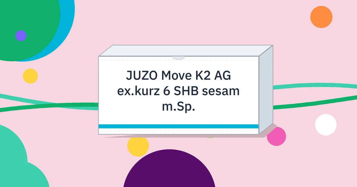 Symbolbild: Packung mit der Aufschrift JUZO Move K2 AG ex.kurz 6 SHB sesam m.Sp. (PZN 18531979) – Verfügbarkeit und Bezug in Apotheken in Frankfurt am Main