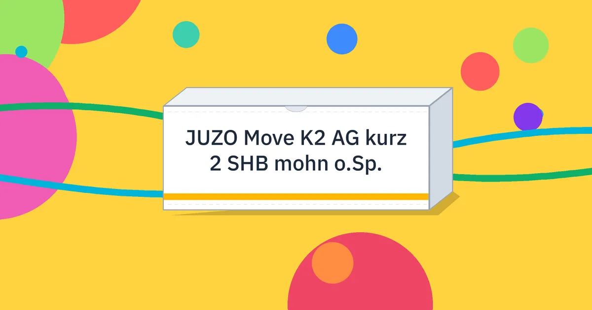 Symbolbild: Packung mit der Aufschrift JUZO Move K2 AG kurz 2 SHB mohn o.Sp. (PZN 18561526) – Verfügbarkeit und Bezug in Apotheken in Frankfurt am Main