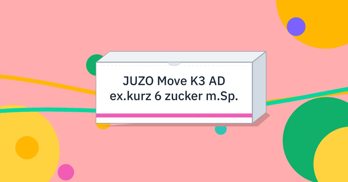 Symbolbild: Packung mit der Aufschrift JUZO Move K3 AD ex.kurz 6 zucker m.Sp. (PZN 18569195) – Verfügbarkeit und Bezug in Apotheken in Frankfurt am Main