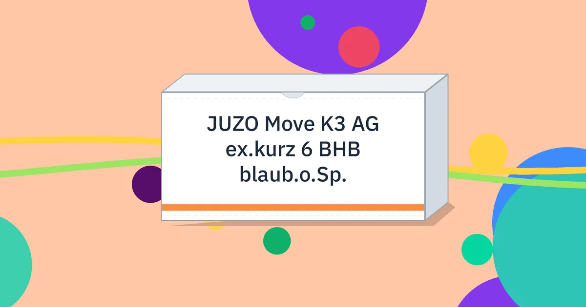 Symbolbild: Packung mit der Aufschrift JUZO Move K3 AG ex.kurz 6 BHB blaub.o.Sp. (PZN 18597398) – Verfügbarkeit und Bezug in Apotheken in Frankfurt am Main