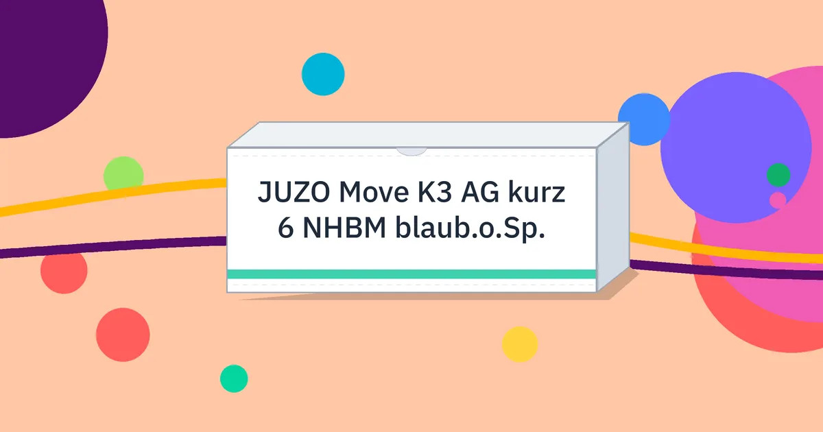 Symbolbild: Packung mit der Aufschrift JUZO Move K3 AG kurz 6 NHBM blaub.o.Sp. (PZN 18592544) – Verfügbarkeit und Bezug in Apotheken in Frankfurt am Main