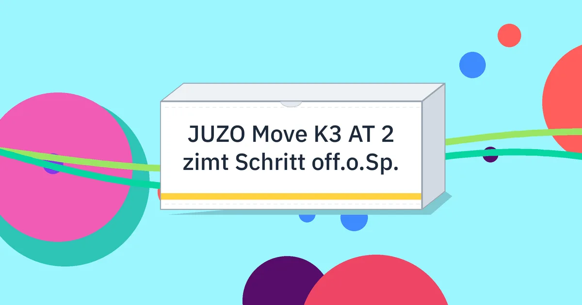 Symbolbild: Packung mit der Aufschrift JUZO Move K3 AT 2 zimt Schritt off.o.Sp. (PZN 20678885) – Verfügbarkeit und Bezug in Apotheken in Frankfurt am Main