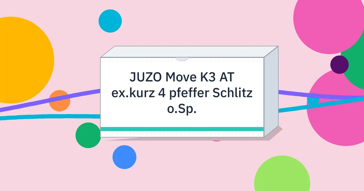 Symbolbild: Packung mit der Aufschrift JUZO Move K3 AT ex.kurz 4 pfeffer Schlitz o.Sp. (PZN 20682450) – Verfügbarkeit und Bezug in Apotheken in Frankfurt am Main