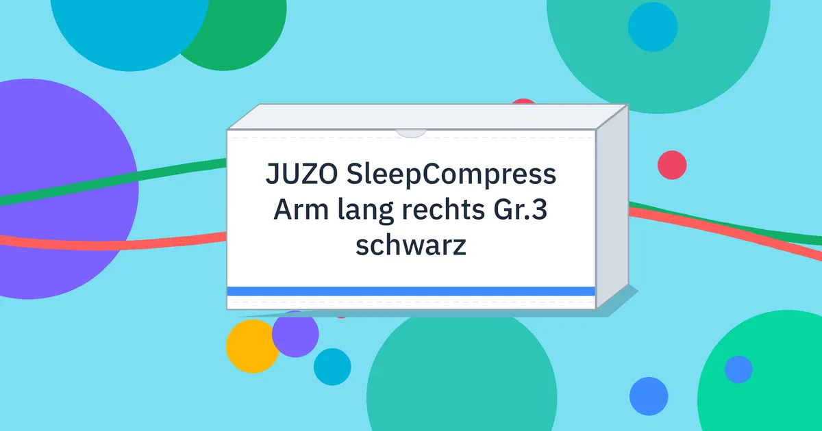 Symbolbild: Packung mit der Aufschrift JUZO SleepCompress Arm lang rechts Gr.3 schwarz (PZN 18298856) – Verfügbarkeit und Bezug in Apotheken in Frankfurt am Main