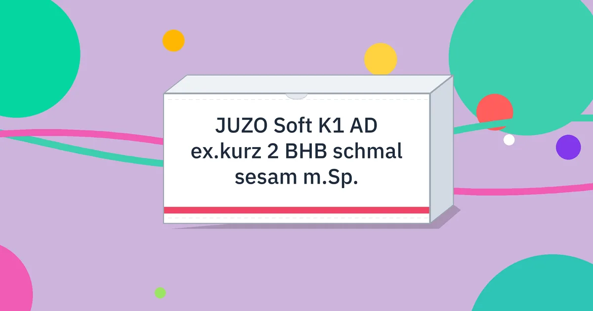Symbolbild: Packung mit der Aufschrift JUZO Soft K1 AD ex.kurz 2 BHB schmal sesam m.Sp. (PZN 15462309) – Verfügbarkeit und Bezug in Apotheken in Frankfurt am Main