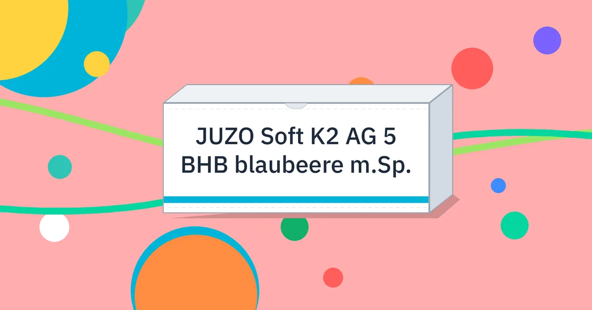 Symbolbild: Packung mit der Aufschrift JUZO Soft K2 AG 5 BHB blaubeere m.Sp. (PZN 14824957) – Verfügbarkeit und Bezug in Apotheken in Frankfurt am Main