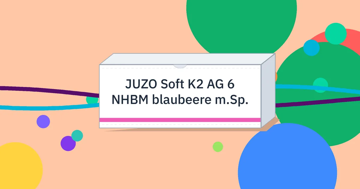 Symbolbild: Packung mit der Aufschrift JUZO Soft K2 AG 6 NHBM blaubeere m.Sp. (PZN 15019407) – Verfügbarkeit und Bezug in Apotheken in Frankfurt am Main