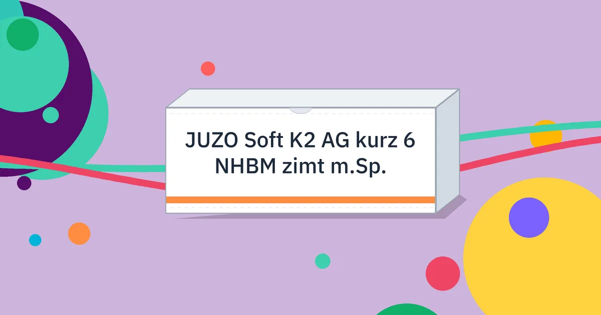 Symbolbild: Packung mit der Aufschrift JUZO Soft K2 AG kurz 6 NHBM zimt m.Sp. (PZN 15021114) – Verfügbarkeit und Bezug in Apotheken in Frankfurt am Main