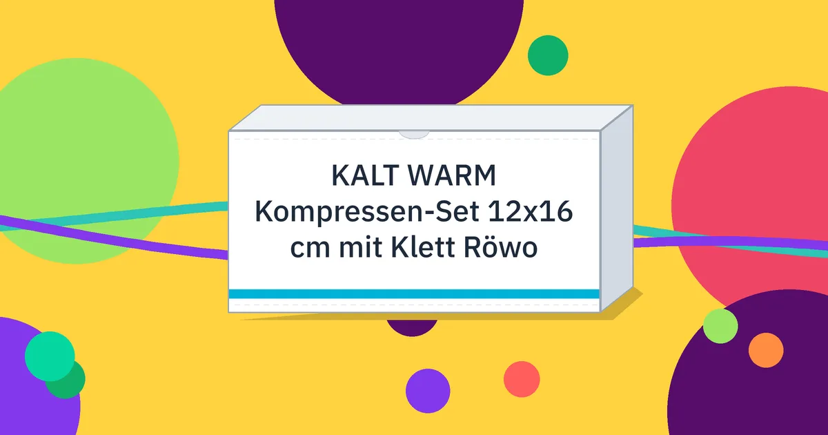 Symbolbild: Packung mit der Aufschrift KALT WARM Kompressen-Set 12x16 cm mit Klett Röwo (PZN 16926030) – Verfügbarkeit und Bezug in Apotheken in Frankfurt am Main