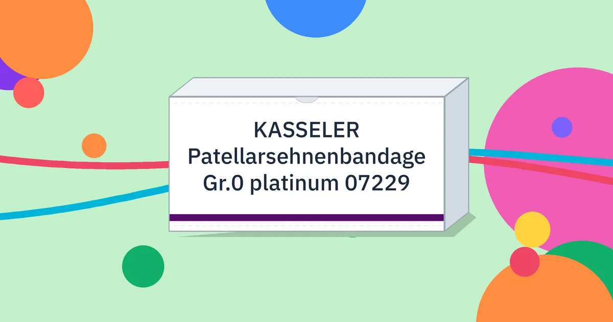 Symbolbild: Packung mit der Aufschrift KASSELER Patellarsehnenbandage Gr.0 platinum 07229 (PZN 11017877) – Verfügbarkeit und Bezug in Apotheken in Frankfurt am Main