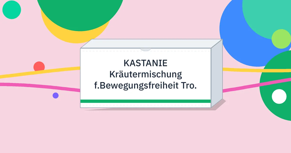 Symbolbild: Packung mit der Aufschrift KASTANIE Kräutermischung f.Bewegungsfreiheit Tro. (PZN 19959461) – Verfügbarkeit und Bezug in Apotheken in Frankfurt am Main