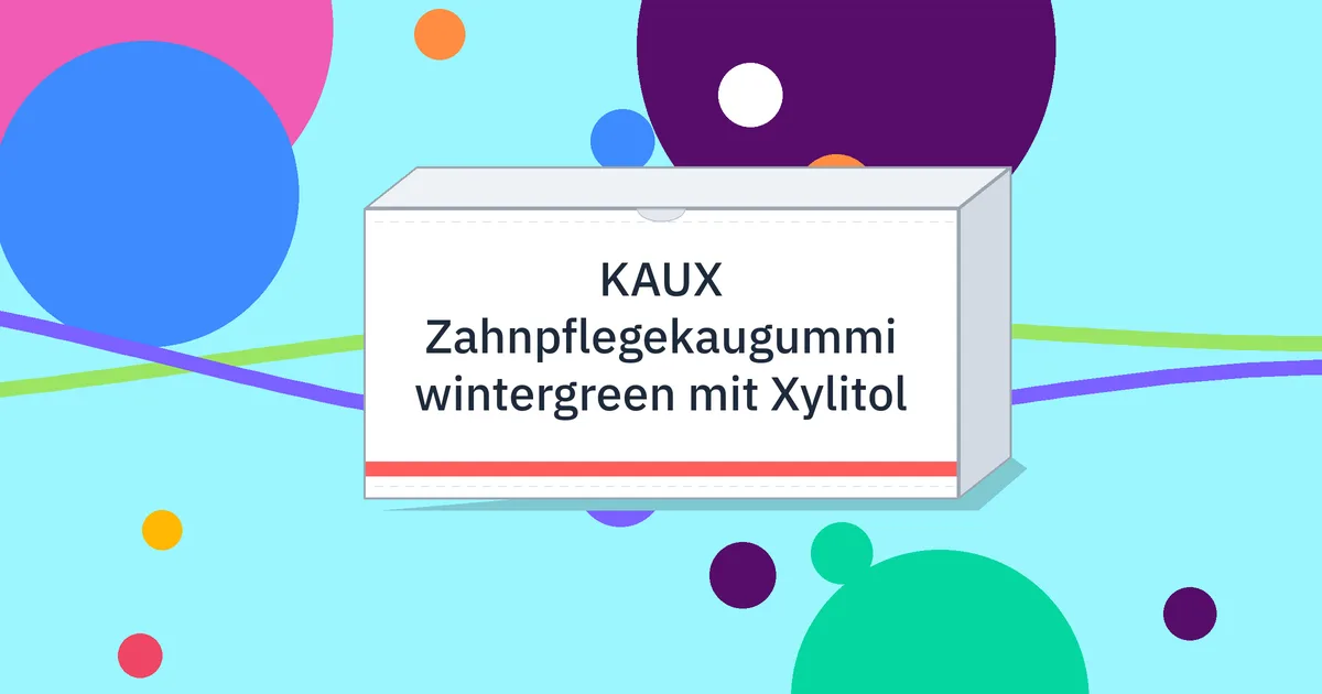 Symbolbild: Packung mit der Aufschrift KAUX Zahnpflegekaugummi wintergreen mit Xylitol (PZN 13716289) – Verfügbarkeit und Bezug in Apotheken in Frankfurt am Main