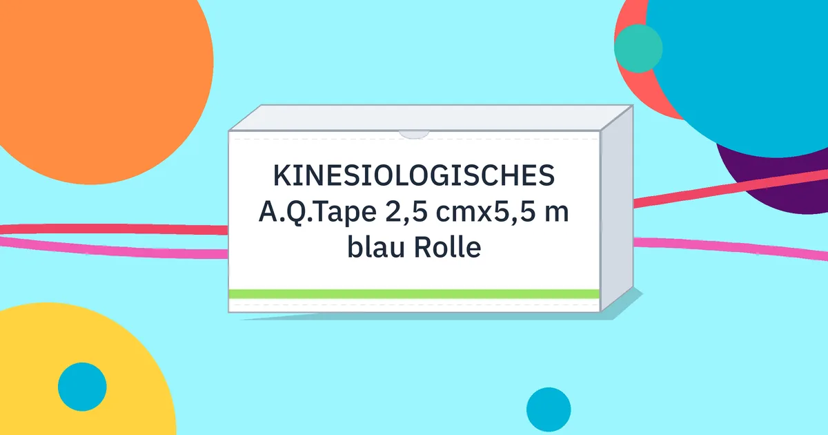 Symbolbild: Packung mit der Aufschrift KINESIOLOGISCHES A.Q.Tape 2,5 cmx5,5 m blau Rolle (PZN 01675332) – Verfügbarkeit und Bezug in Apotheken in Frankfurt am Main