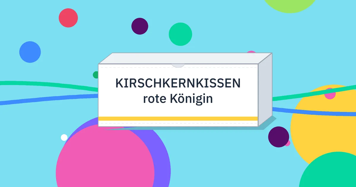Symbolbild: Packung mit der Aufschrift KIRSCHKERNKISSEN rote Königin (PZN 14288789) – Verfügbarkeit und Bezug in Apotheken in Frankfurt am Main