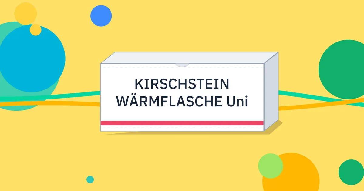 Symbolbild: Packung mit der Aufschrift KIRSCHSTEIN WÄRMFLASCHE Uni (PZN 03394637) – Verfügbarkeit und Bezug in Apotheken in Frankfurt am Main