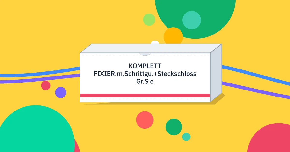 Symbolbild: Packung mit der Aufschrift KOMPLETT FIXIER.m.Schrittgu.+Steckschloss Gr.S e (PZN 11573443) – Verfügbarkeit und Bezug in Apotheken in Frankfurt am Main
