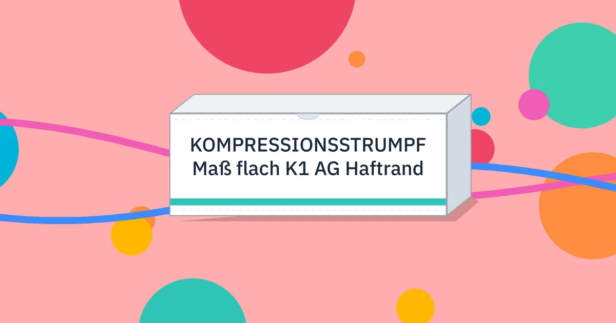 Symbolbild: Packung mit der Aufschrift KOMPRESSIONSSTRUMPF Maß flach K1 AG Haftrand (PZN 16745357) – Verfügbarkeit und Bezug in Apotheken in Frankfurt am Main