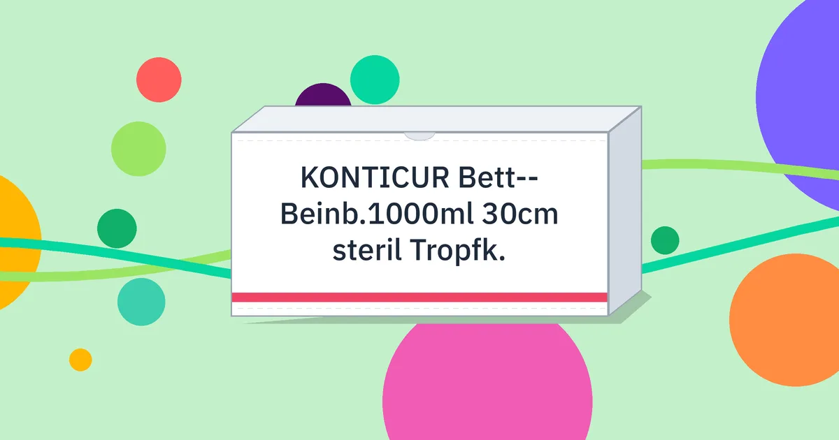 Symbolbild: Packung mit der Aufschrift KONTICUR Bett--Beinb.1000ml 30cm steril Tropfk. (PZN 18473147) – Verfügbarkeit und Bezug in Apotheken in Frankfurt am Main
