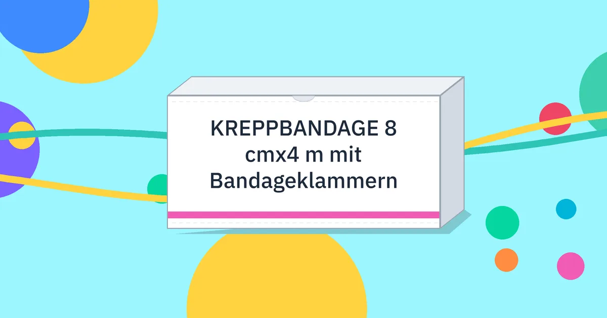 Symbolbild: Packung mit der Aufschrift KREPPBANDAGE 8 cmx4 m mit Bandageklammern (PZN 11025635) – Verfügbarkeit und Bezug in Apotheken in Frankfurt am Main