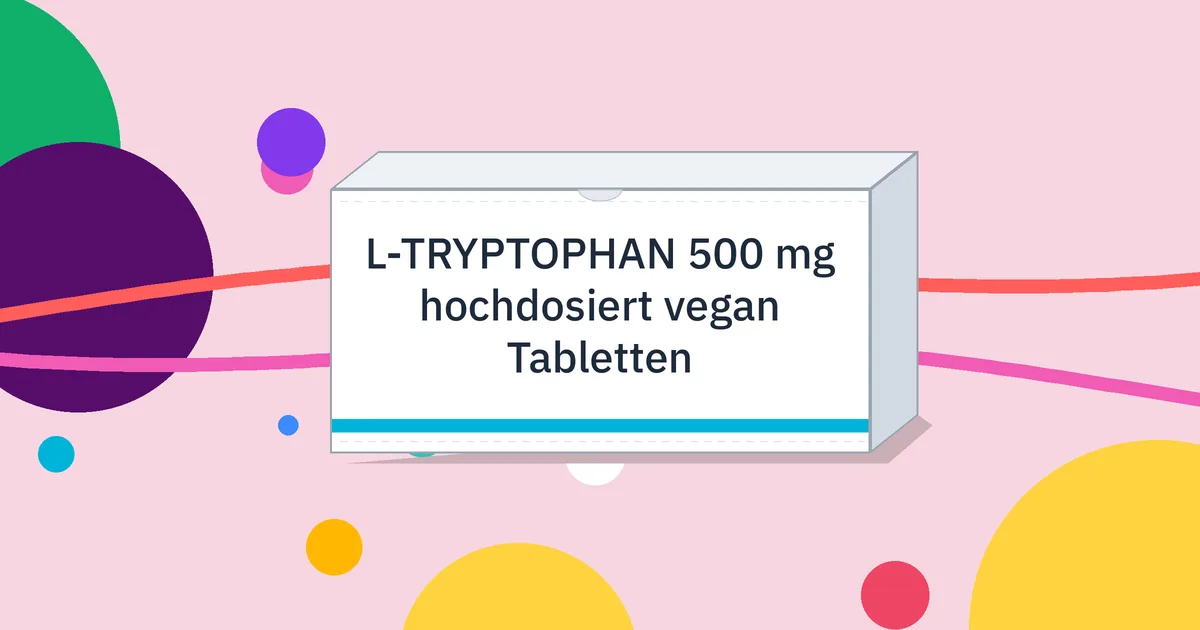 Symbolbild: Packung mit der Aufschrift L-TRYPTOPHAN 500 mg hochdosiert vegan Tabletten (PZN 18331803) – Verfügbarkeit und Bezug in Apotheken in Frankfurt am Main