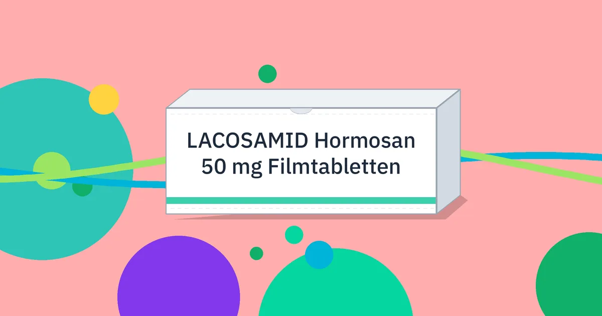 Symbolbild: Packung mit der Aufschrift LACOSAMID Hormosan 50 mg Filmtabletten (PZN 17941830) – Verfügbarkeit und Bezug in Apotheken in Frankfurt am Main
