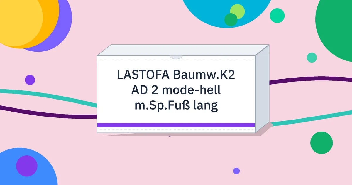 Symbolbild: Packung mit der Aufschrift LASTOFA Baumw.K2 AD 2 mode-hell m.Sp.Fuß lang (PZN 01943867) – Verfügbarkeit und Bezug in Apotheken in Frankfurt am Main