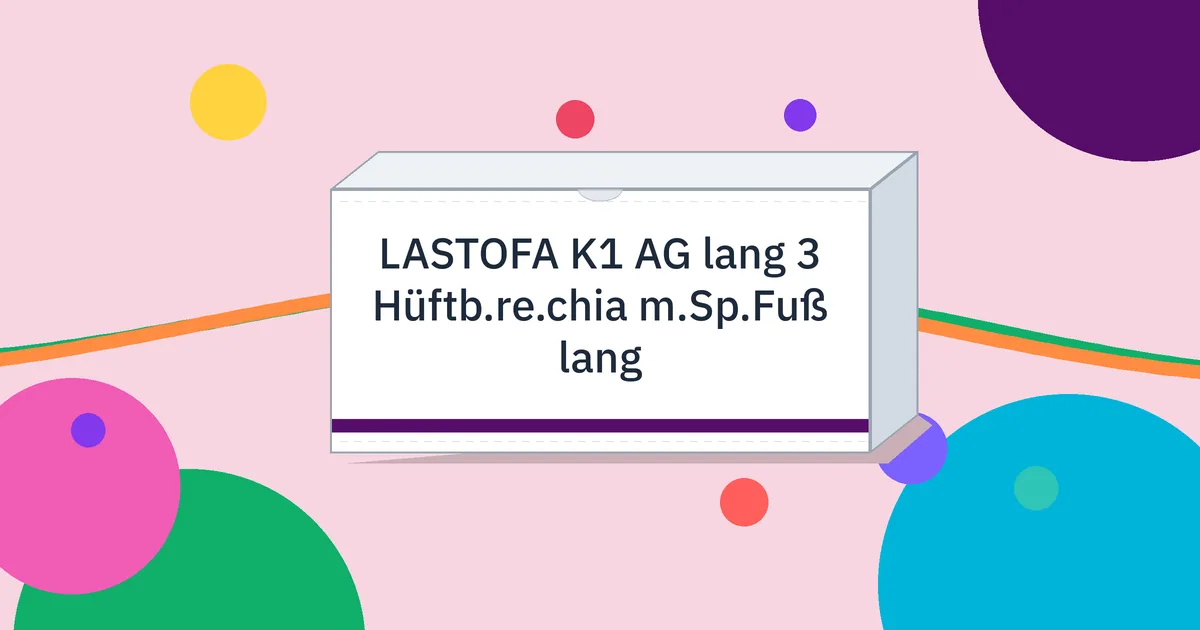 Symbolbild: Packung mit der Aufschrift LASTOFA K1 AG lang 3 Hüftb.re.chia m.Sp.Fuß lang (PZN 13797922) – Verfügbarkeit und Bezug in Apotheken in Frankfurt am Main