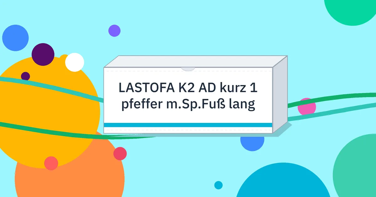 Symbolbild: Packung mit der Aufschrift LASTOFA K2 AD kurz 1 pfeffer m.Sp.Fuß lang (PZN 13799708) – Verfügbarkeit und Bezug in Apotheken in Frankfurt am Main