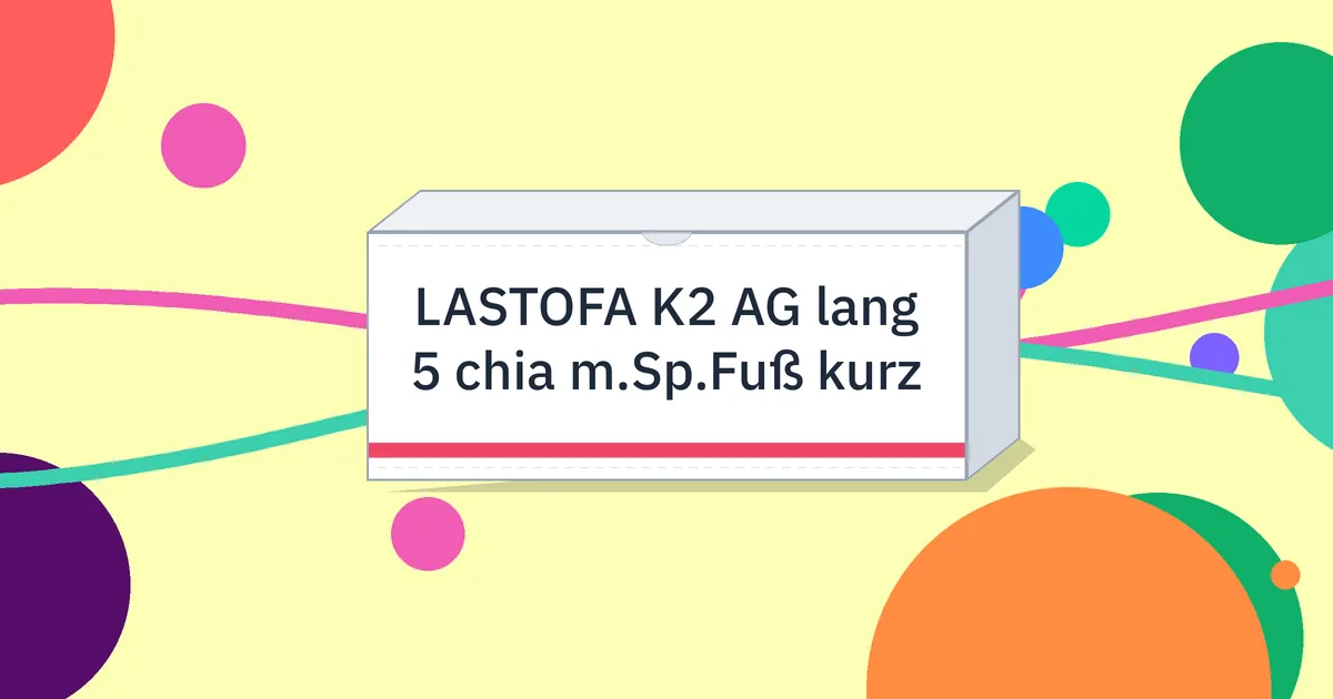 Symbolbild: Packung mit der Aufschrift LASTOFA K2 AG lang 5 chia m.Sp.Fuß kurz (PZN 13805969) – Verfügbarkeit und Bezug in Apotheken in Frankfurt am Main