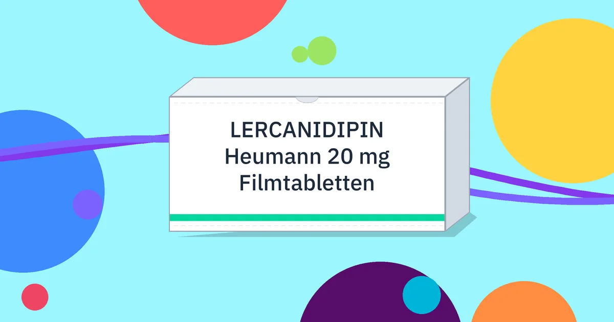 Symbolbild: Packung mit der Aufschrift LERCANIDIPIN Heumann 20 mg Filmtabletten (PZN 05526480) – Verfügbarkeit und Bezug in Apotheken in Frankfurt am Main