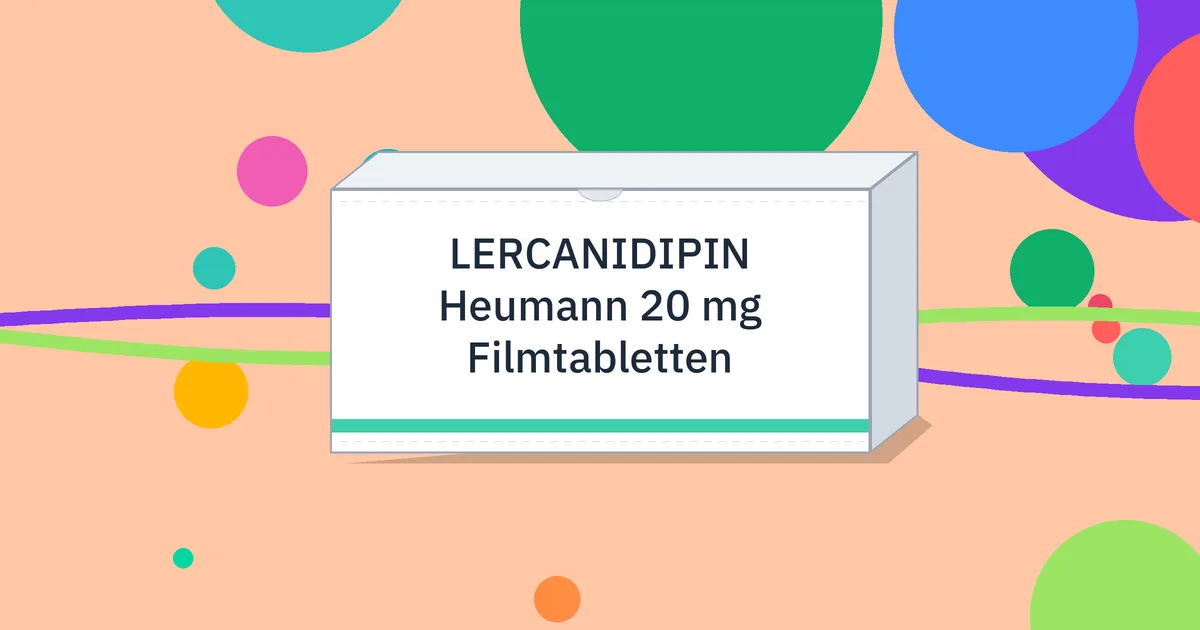 Symbolbild: Packung mit der Aufschrift LERCANIDIPIN Heumann 20 mg Filmtabletten (PZN 14005900) – Verfügbarkeit und Bezug in Apotheken in Frankfurt am Main