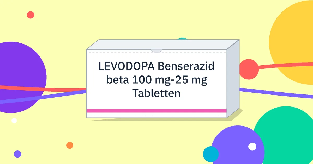 Symbolbild: Packung mit der Aufschrift LEVODOPA Benserazid beta 100 mg-25 mg Tabletten (PZN 09264031) – Verfügbarkeit und Bezug in Apotheken in Frankfurt am Main