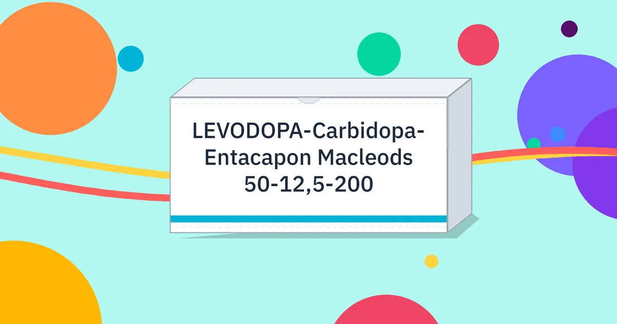 Symbolbild: Packung mit der Aufschrift LEVODOPA-Carbidopa-Entacapon Macleods 50-12,5-200 (PZN 18326995) – Verfügbarkeit und Bezug in Apotheken in Frankfurt am Main