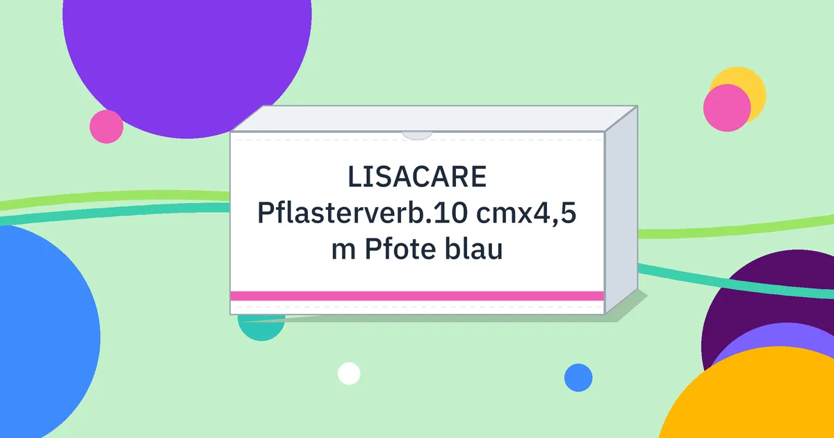 Symbolbild: Packung mit der Aufschrift LISACARE Pflasterverb.10 cmx4,5 m Pfote blau (PZN 17893433) – Verfügbarkeit und Bezug in Apotheken in Frankfurt am Main