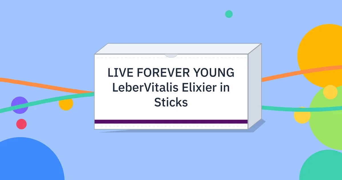 Symbolbild: Packung mit der Aufschrift LIVE FOREVER YOUNG LeberVitalis Elixier in Sticks (PZN 19196052) – Verfügbarkeit und Bezug in Apotheken in Frankfurt am Main