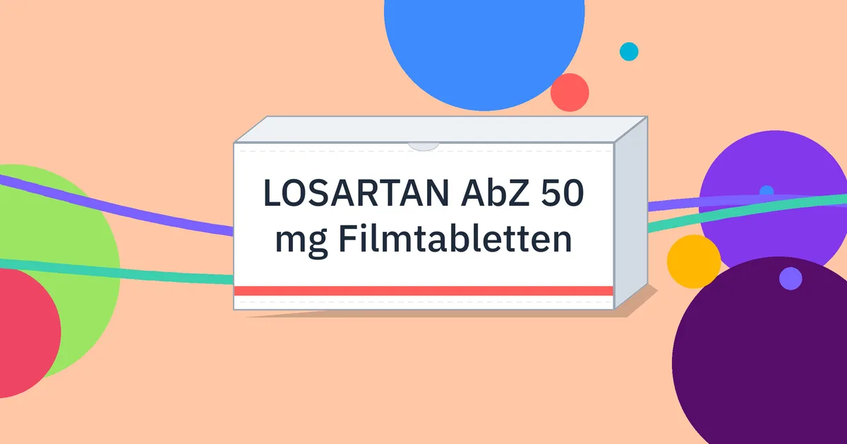 Symbolbild: Packung mit der Aufschrift LOSARTAN AbZ 50 mg Filmtabletten (PZN 09154986) – Verfügbarkeit und Bezug in Apotheken in Frankfurt am Main