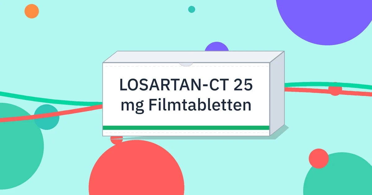 Symbolbild: Packung mit der Aufschrift LOSARTAN-CT 25 mg Filmtabletten (PZN 06104226) – Verfügbarkeit und Bezug in Apotheken in Frankfurt am Main