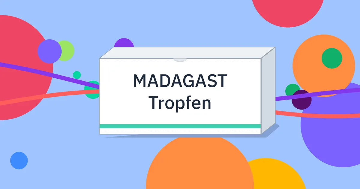 Symbolbild: Packung mit der Aufschrift MADAGAST Tropfen (PZN 18752864) – Verfügbarkeit und Bezug in Apotheken in Frankfurt am Main