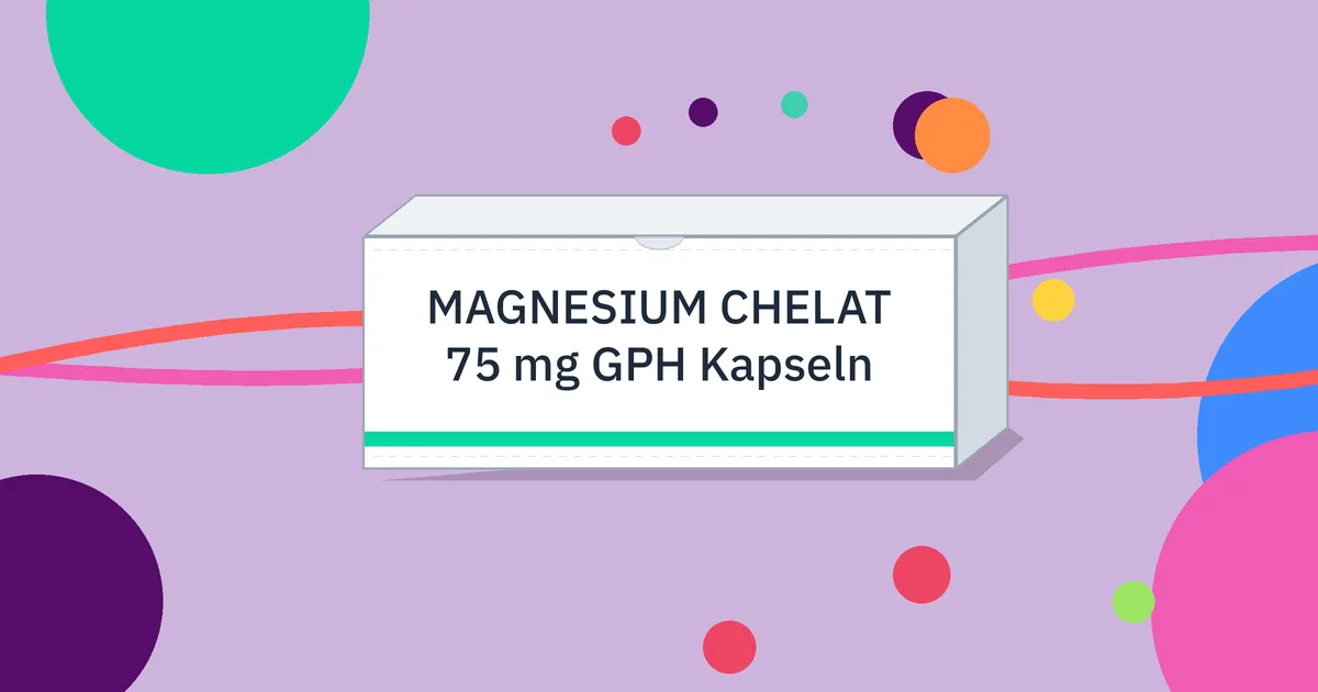 Symbolbild: Packung mit der Aufschrift MAGNESIUM CHELAT 75 mg GPH Kapseln (PZN 10081726) – Verfügbarkeit und Bezug in Apotheken in Frankfurt am Main