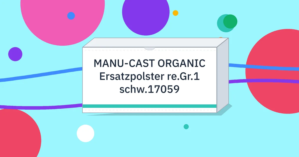 Symbolbild: Packung mit der Aufschrift MANU-CAST ORGANIC Ersatzpolster re.Gr.1 schw.17059 (PZN 17890110) – Verfügbarkeit und Bezug in Apotheken in Frankfurt am Main