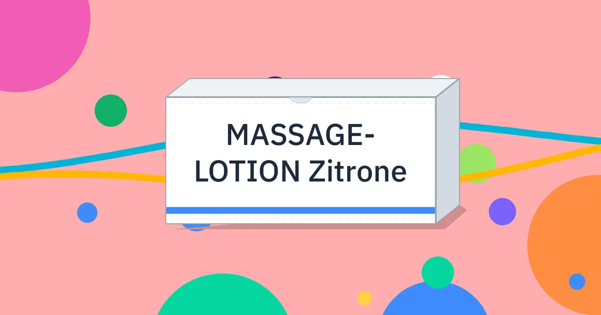 Symbolbild: Packung mit der Aufschrift MASSAGE-LOTION Zitrone (PZN 01041751) – Verfügbarkeit und Bezug in Apotheken in Frankfurt am Main