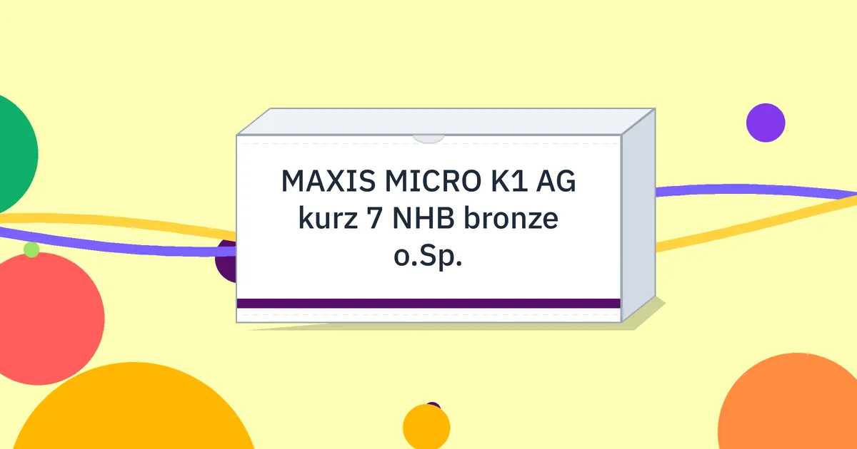 Symbolbild: Packung mit der Aufschrift MAXIS MICRO K1 AG kurz 7 NHB bronze o.Sp. (PZN 17672407) – Verfügbarkeit und Bezug in Apotheken in Frankfurt am Main